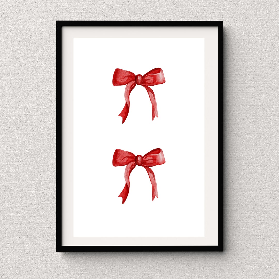 Red Bows Watercolor Painting | Printable Digital Print - Etsy