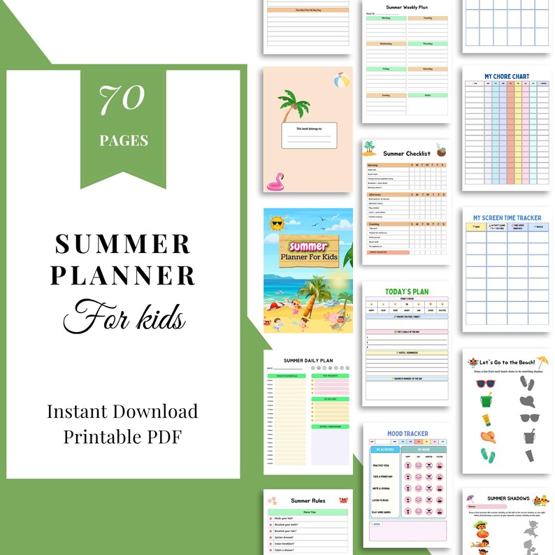 Summer Planner for Kids Printable, Fun Activity Tracker, Reading Log ...