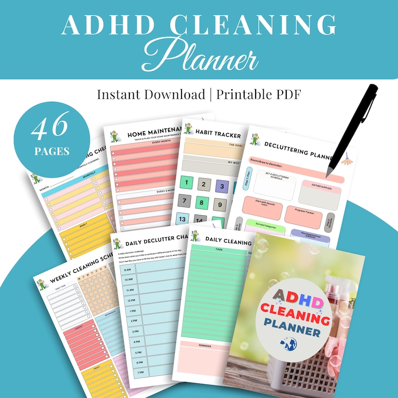 ADHD Cleaning Planner Printable ADHD Chores House Cleaning Tracker ...