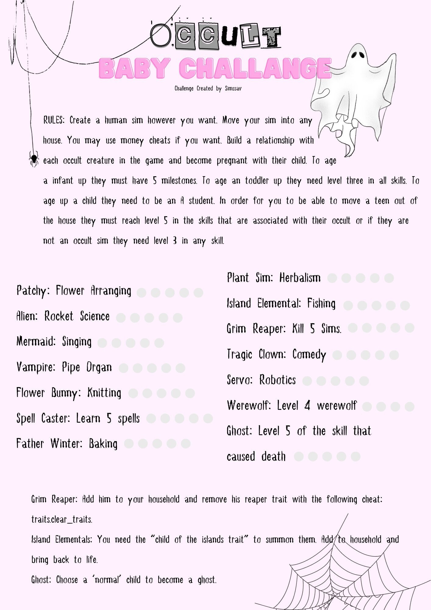Sims 4 Occult Baby Challenge Printable - Etsy