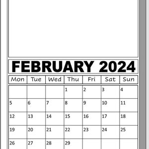 FEBRUARY 2024 8.5x11in Blank Calendar, USA Printer Paper Size, 3d ...