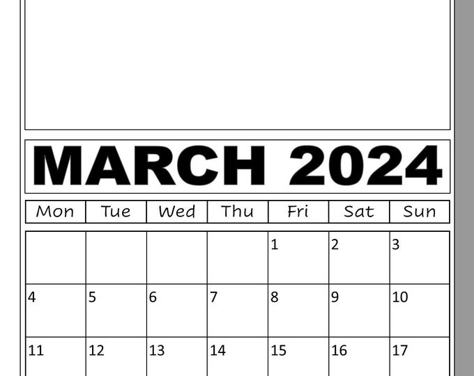 MARCH 2024 BLANK CALENDAR Printable A4 Add Your Own Photo - Etsy
