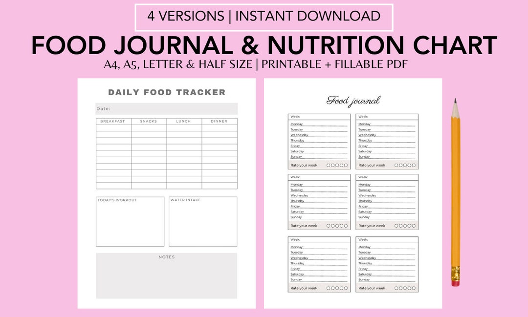 Food Journal & Nutrition Chart - Etsy