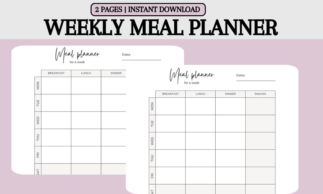 Black and White Simple Weekly A4 Meal Planner - Etsy