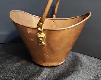 Vintage Coopered Oak Bucket Copper Strapping Brass Handles Planter Wine ...
