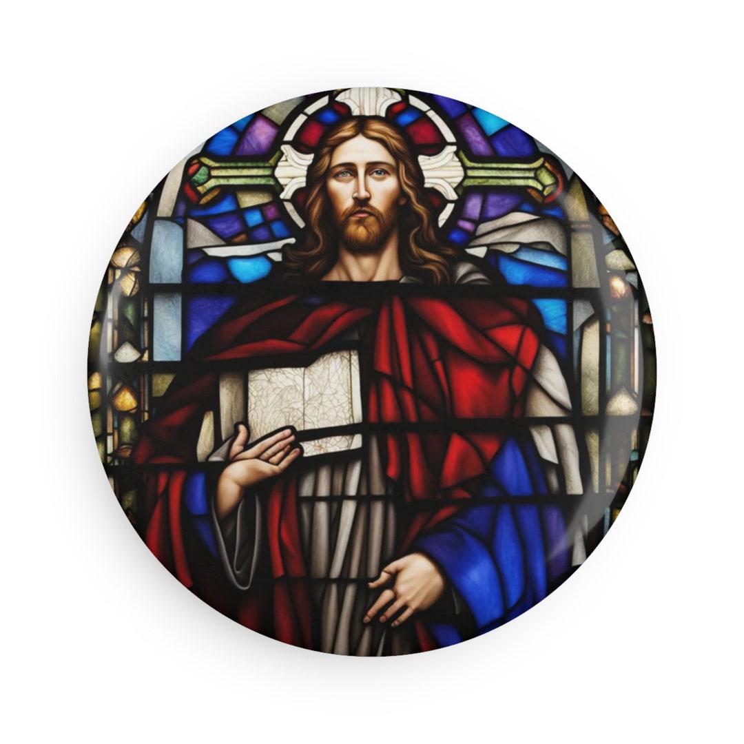 Stained Glass Jesus Button Magnet Round 1 & 10 Pcs - Etsy