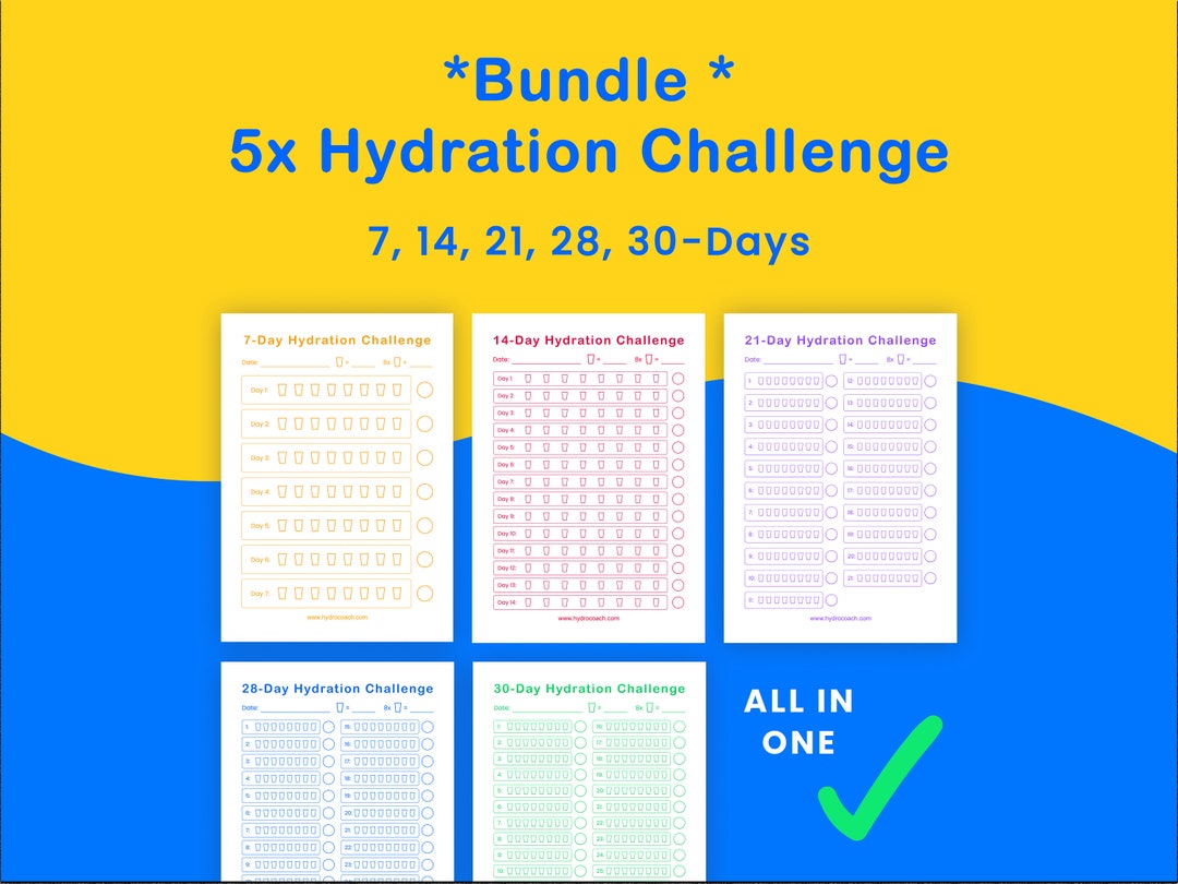 Hydration Challenge Printable Bundle: Water Tracker (7-day/14-day/21 ...