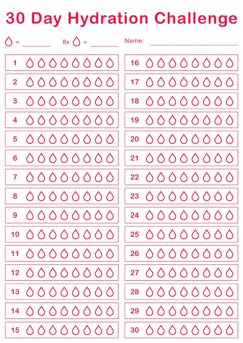 30 Day Hydration Challenge I Printable Water Intake Journal & Diary ...