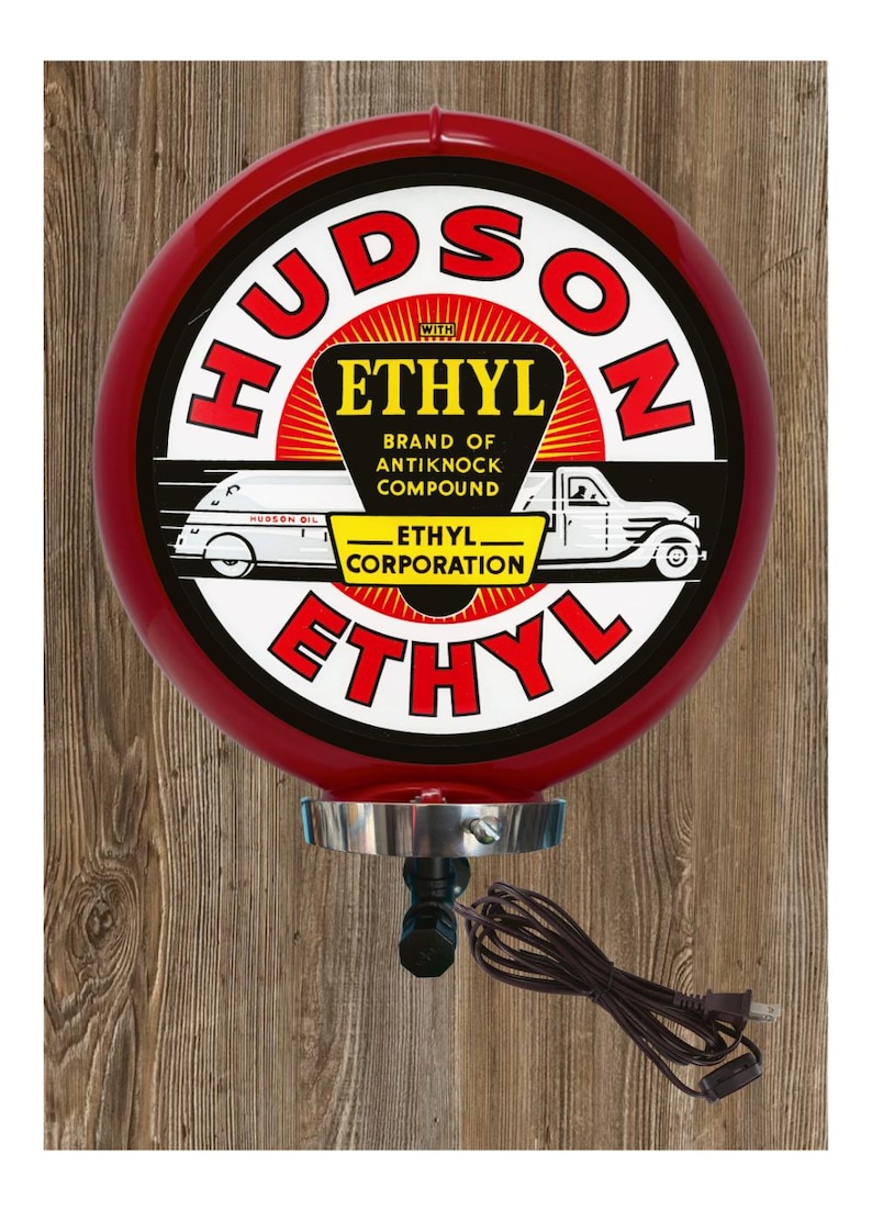 Hudson Ethyl Gasoline, Lighted Wall Mount, Red Gas Pump Globe ...