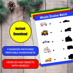Pre-school Shadow Matching Vehicle Printable Worksheets, Instant ...