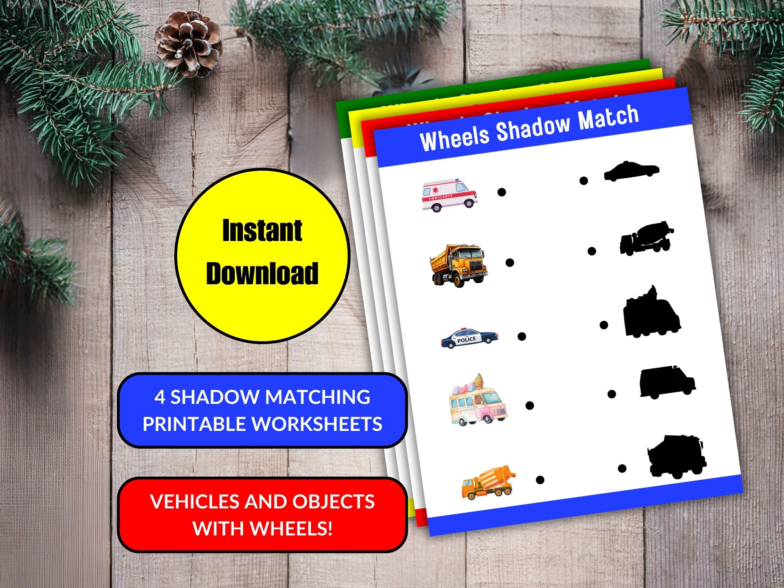 Pre-school Shadow Matching Vehicle Printable Worksheets, Instant ...