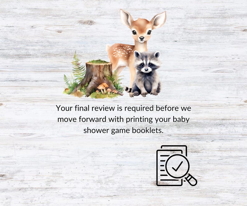 Baby Shower Games, Woodland Animals, Customized Party Game Books, Deer ...