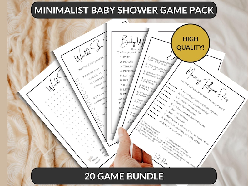 Baby Shower Game Bundle, Minimalist Baby Shower Activities, 20 ...