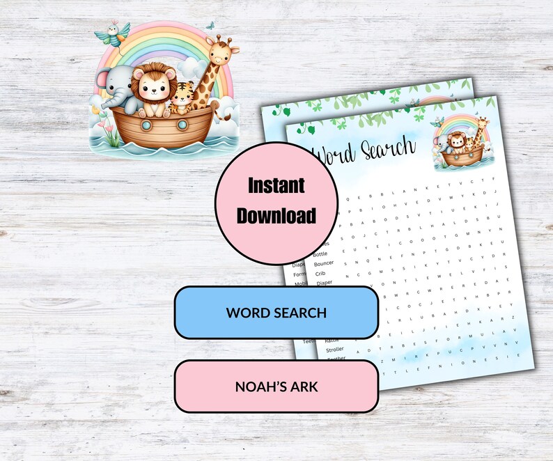 Noah's Ark Word Search, Baby Shower Game, Gender Neutral, Digital ...