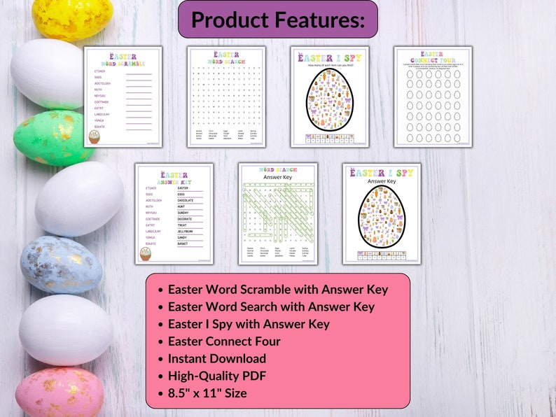 Easter Game Bundle, Word Search, I Spy, Word Scramble, Connect Four ...