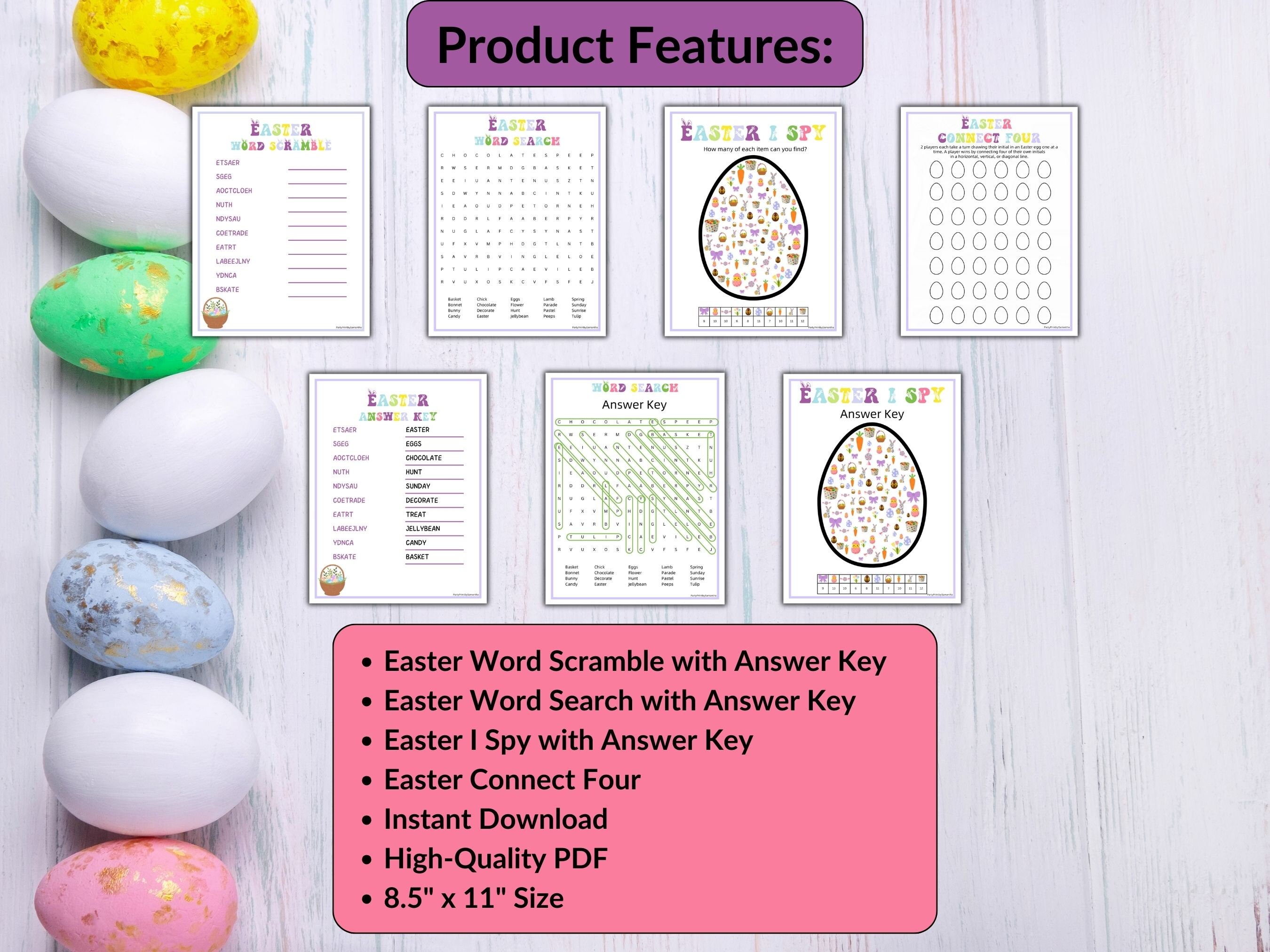 Easter Game Bundle, Word Search, I Spy, Word Scramble, Connect Four ...