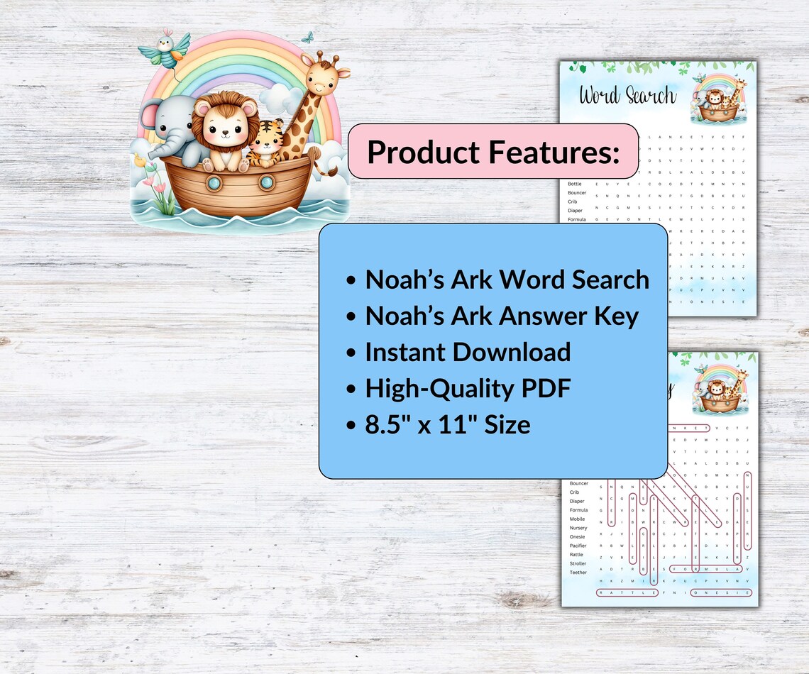 Noah's Ark Word Search, Baby Shower Game, Gender Neutral, Digital ...