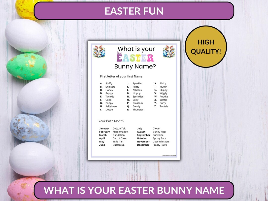 What is Your Easter Bunny Name, Fun Printable Easter Party Game for ...