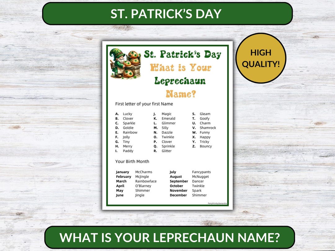 St. Patrick’s Day Leprechaun Name Game, Fun Printable, Party Icebreaker ...