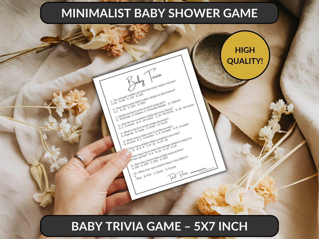 Baby Trivia Game, Printable Baby Shower Activity, Minimalist 5x7 Game ...