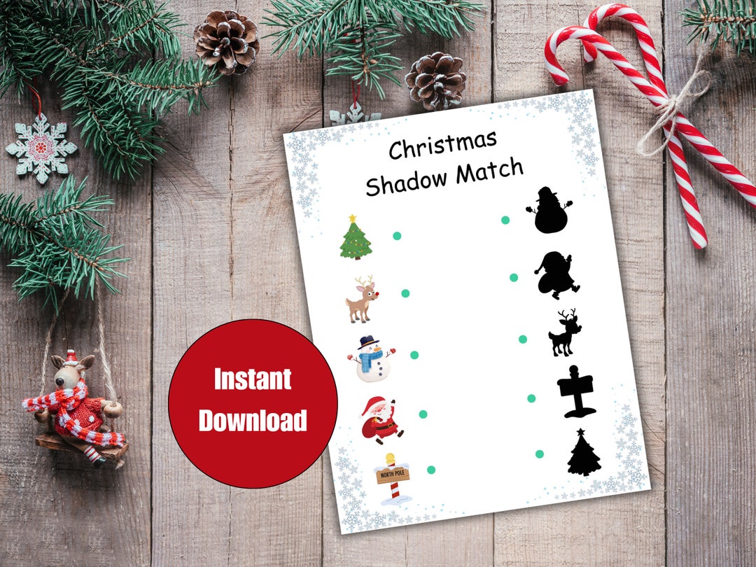 Christmas Shadow Matching Worksheet, Instant Download, a Fun Christmas ...