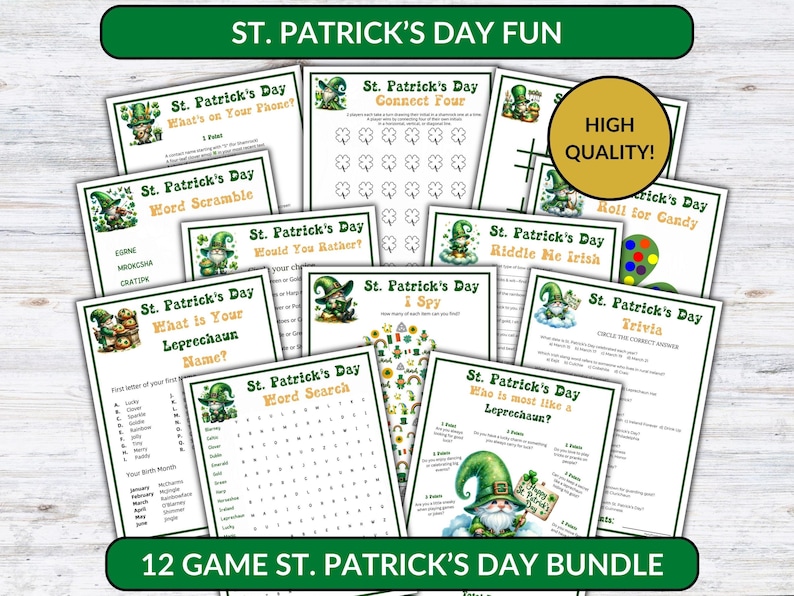 St. Patrick’s Day Printable Games, Game Bundle, Kids & Party Games ...