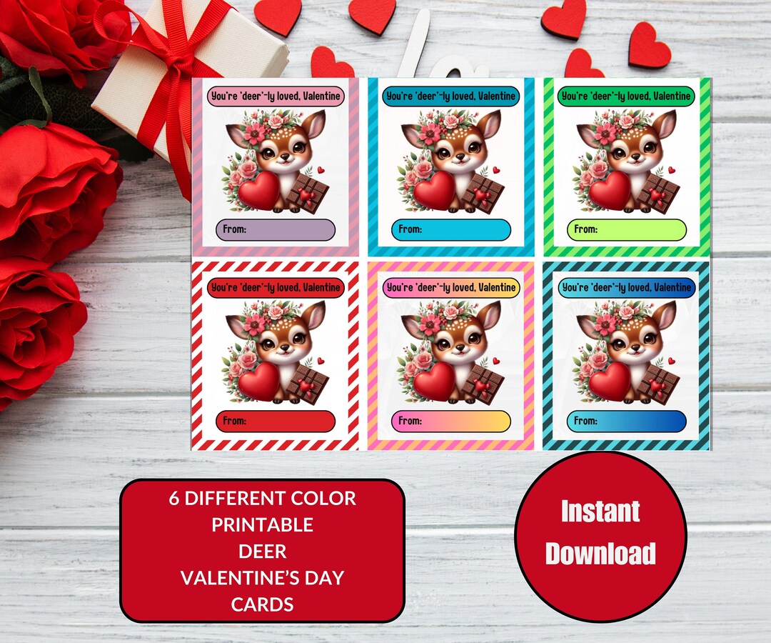 Valentine's Day Cards, Deer Children’s Cards, Classroom Shareable ...