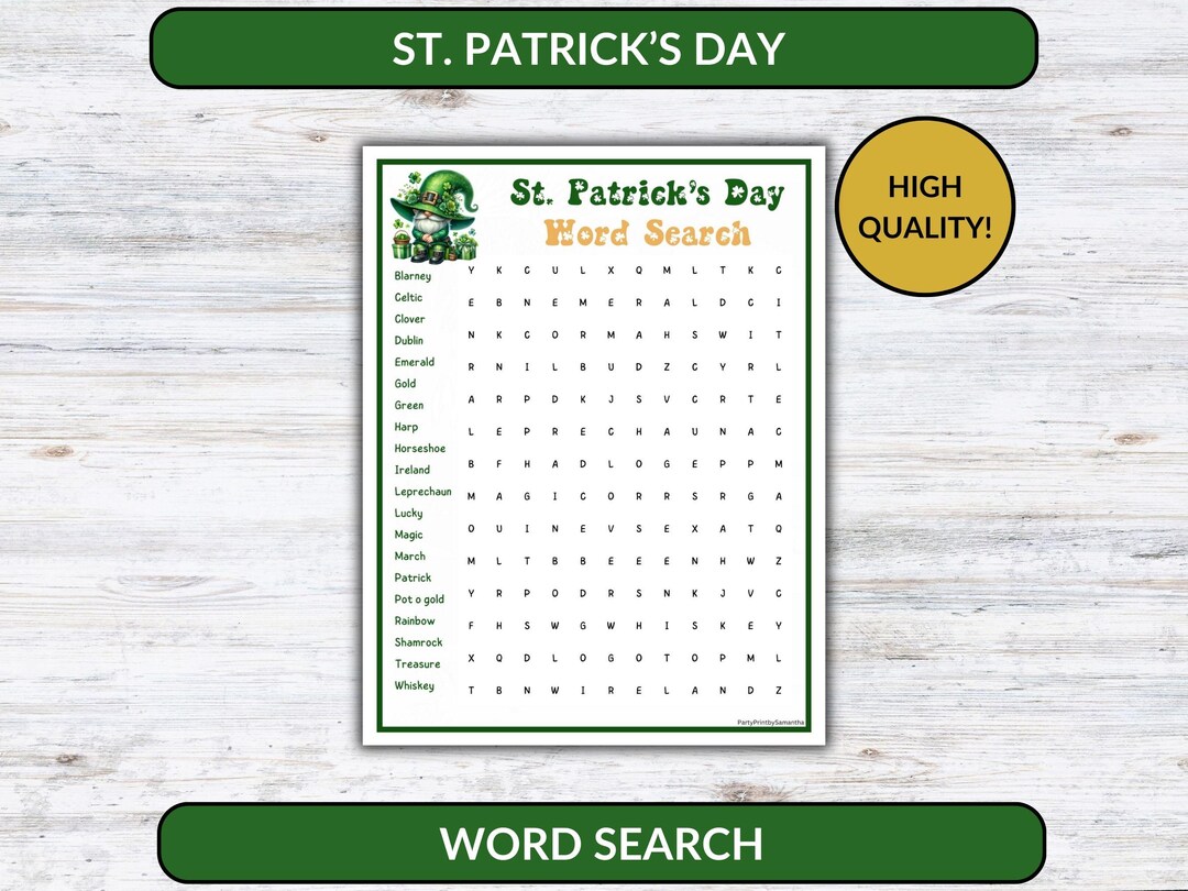 St. Patrick’s Day Word Search, Printable Puzzle, Party Game for Kids ...