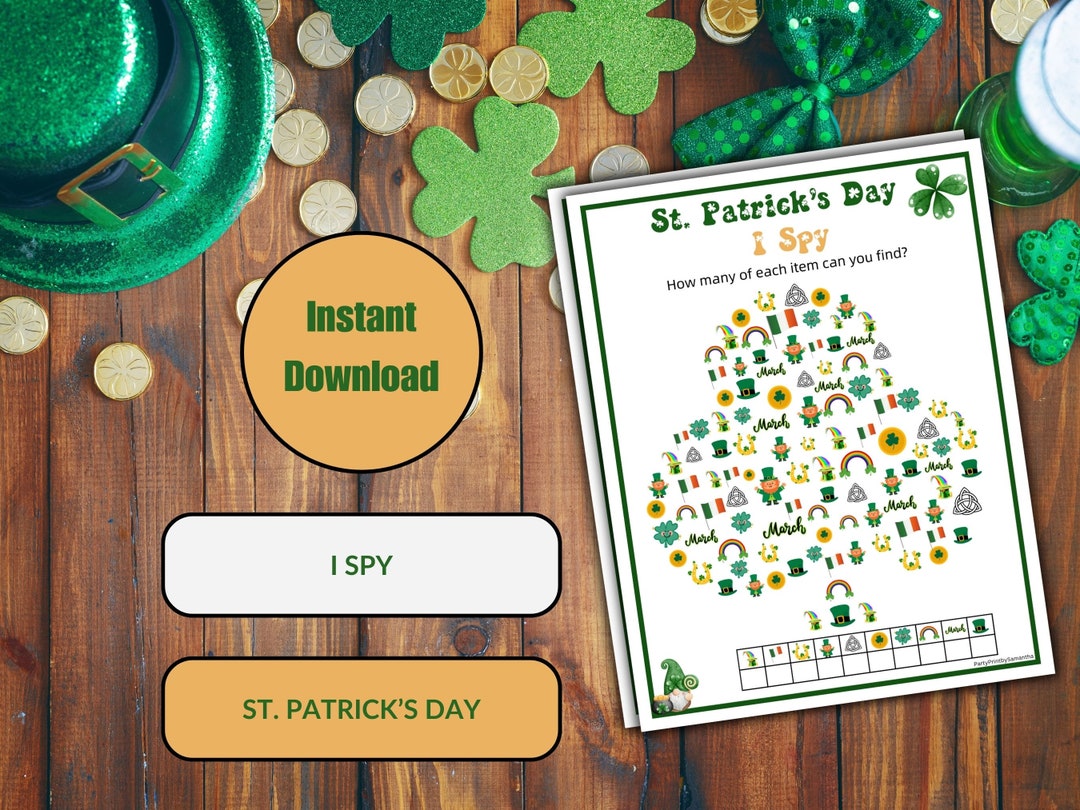 St. Patrick's Day I Spy Game, Picture Puzzle, Fun Printable Game, Party ...