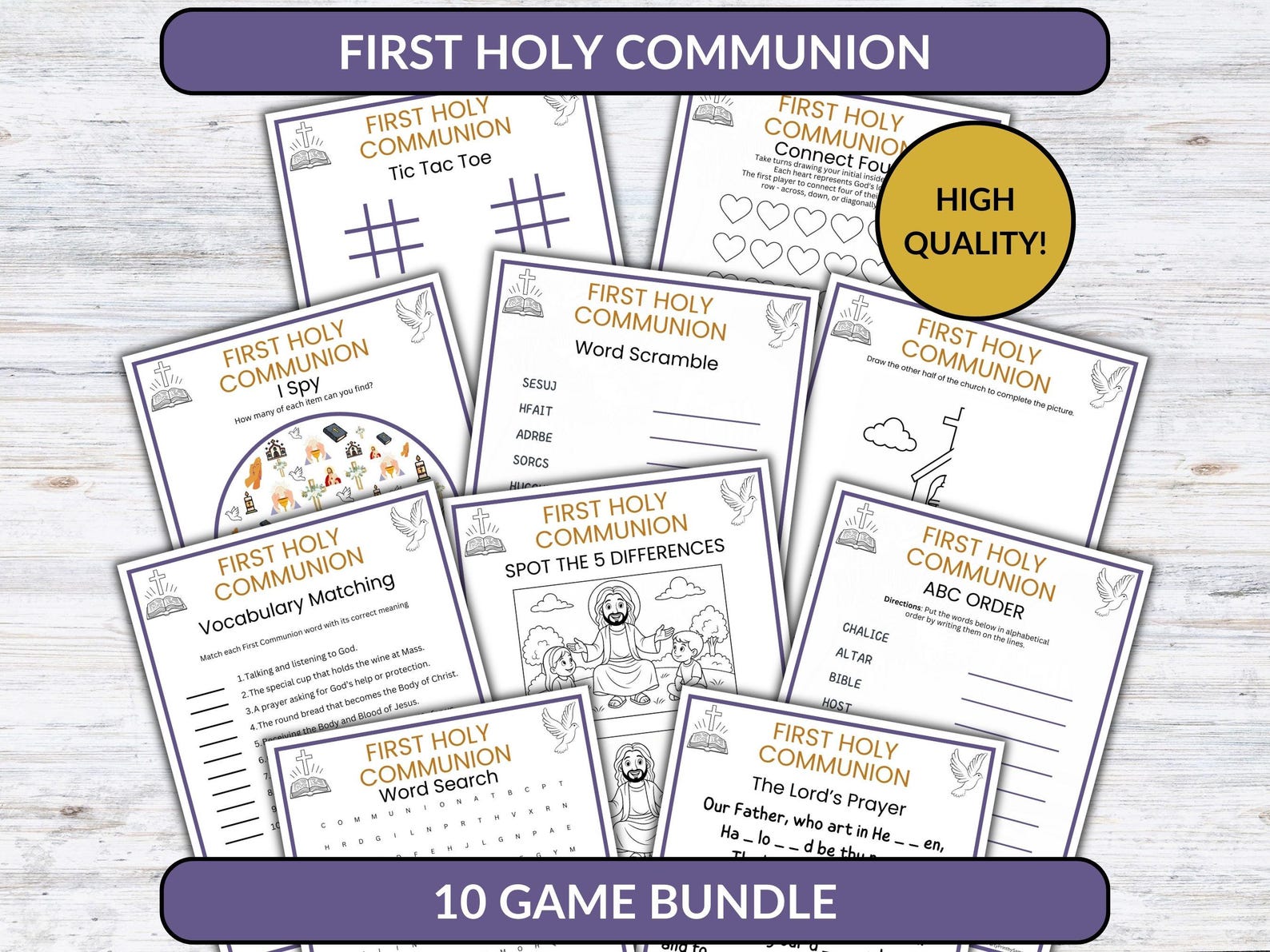 First Holy Communion Game Bundle, Printable Religious Games for Kids ...