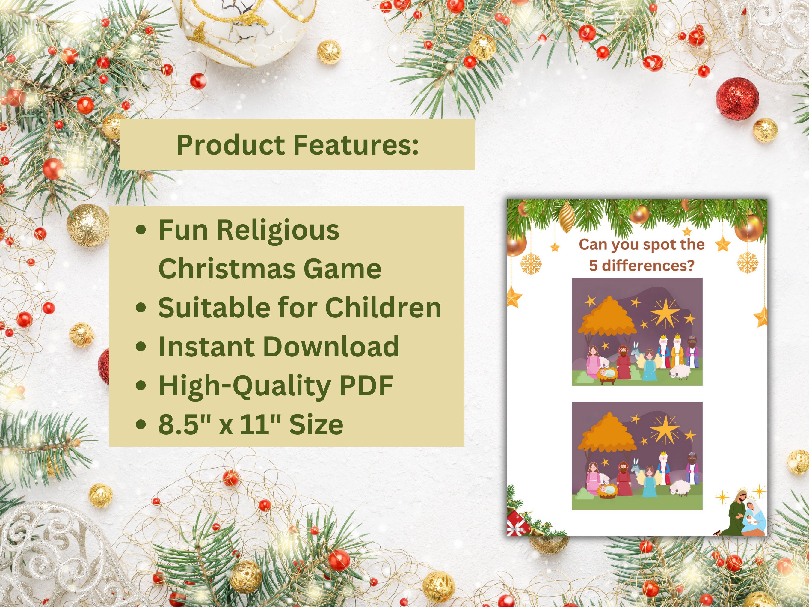 Christmas Nativity Scene Spot the 5 Differences Digital Download. Baby ...