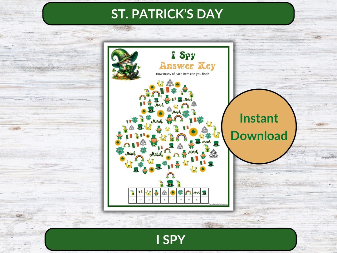St. Patrick's Day I Spy Game, Picture Puzzle, Fun Printable Game, Party ...