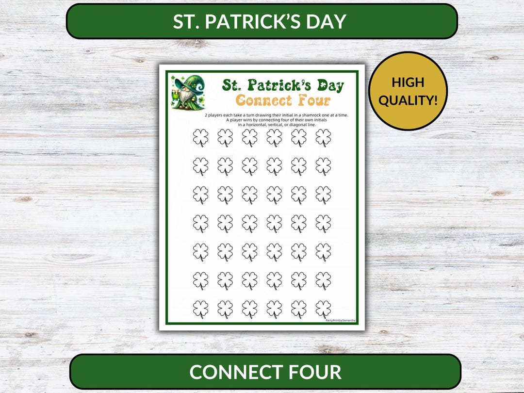 St. Patrick's Day Connect Four, Instant Download, Fun Printable Game ...