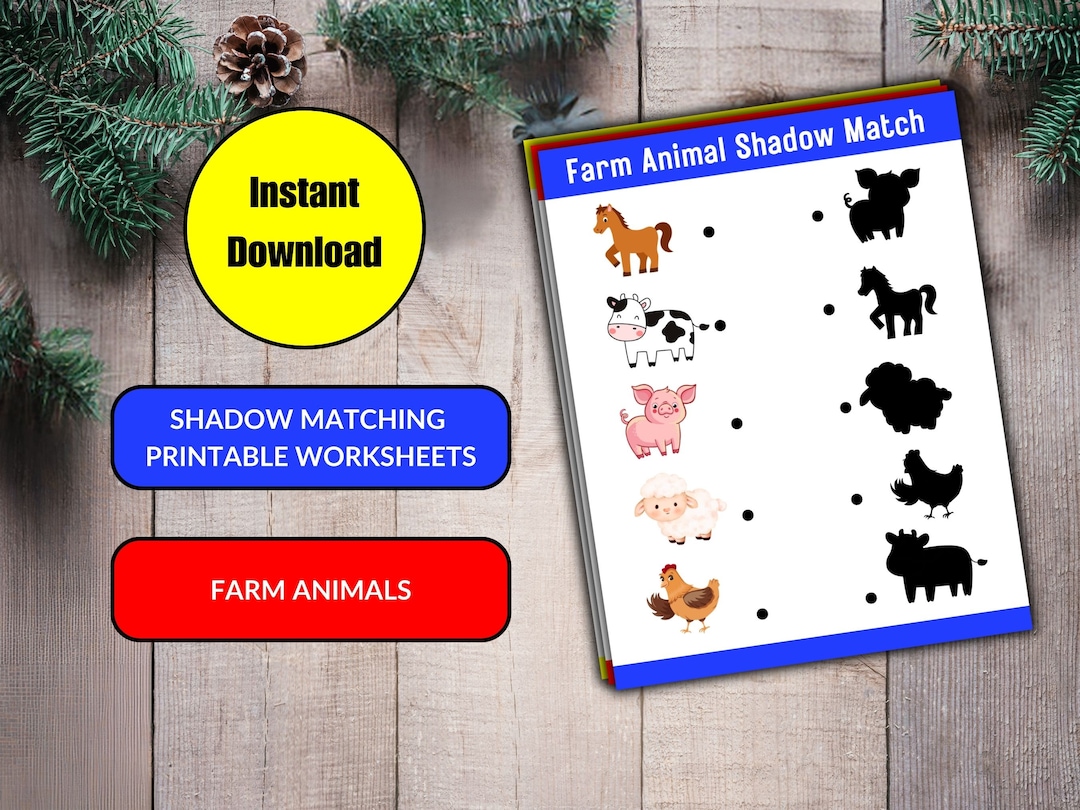 Shadow Matching Farm Animal Printable Worksheets, Instant Download ...