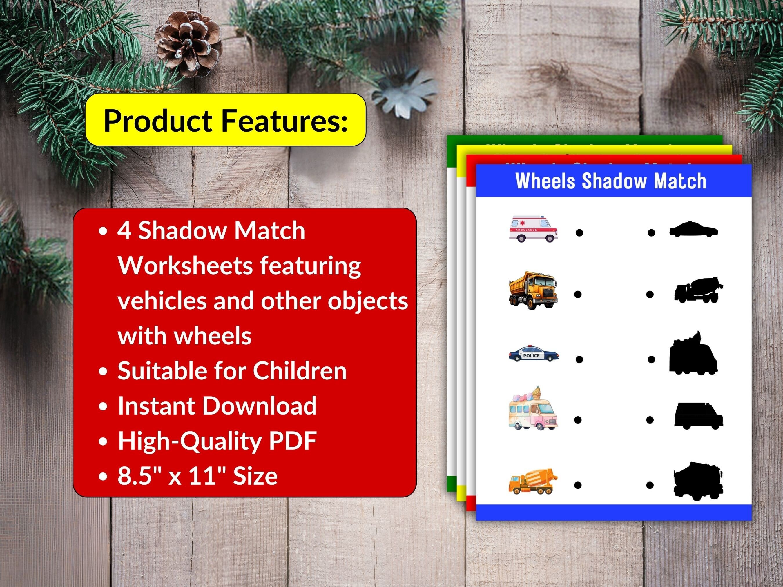 Pre-school Shadow Matching Vehicle Printable Worksheets, Instant ...