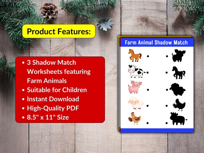 Pre-school Shadow Matching Farm Animal Printable Worksheets, Instant ...