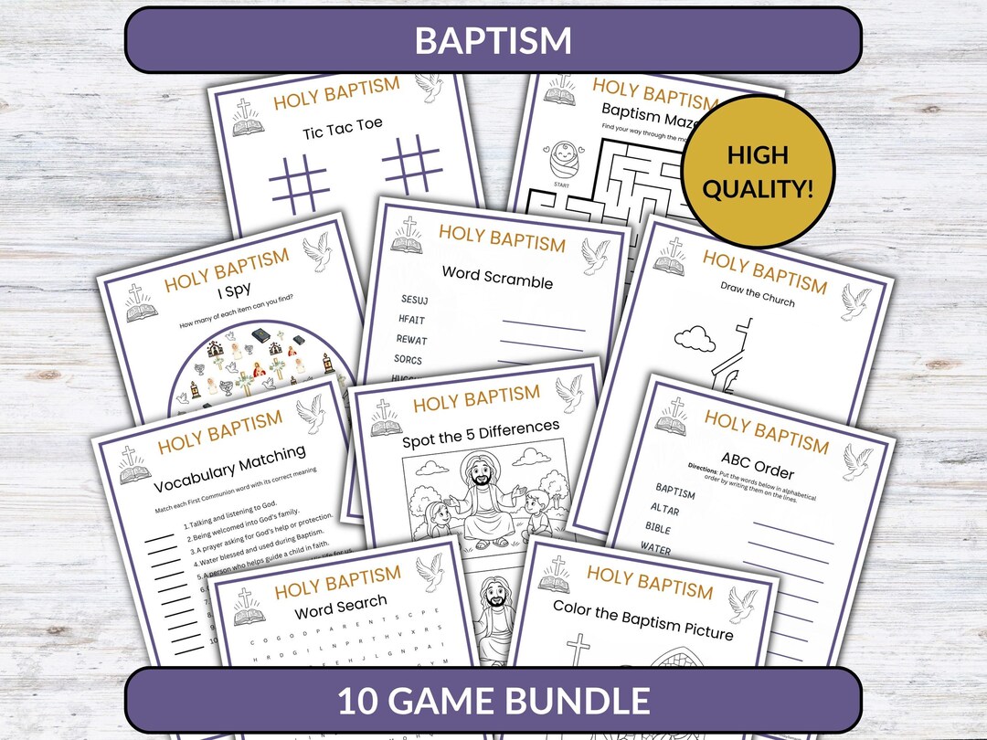 Baptism Games for Kids Printable, Holy Baptism Activity Bundle, Church ...