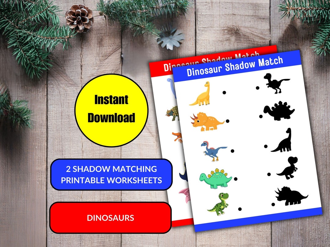 Pre-school Shadow Matching Dinosaur Printable Worksheets, Instant ...