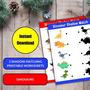 Pre-school Shadow Matching Dinosaur Printable Worksheets, Instant ...