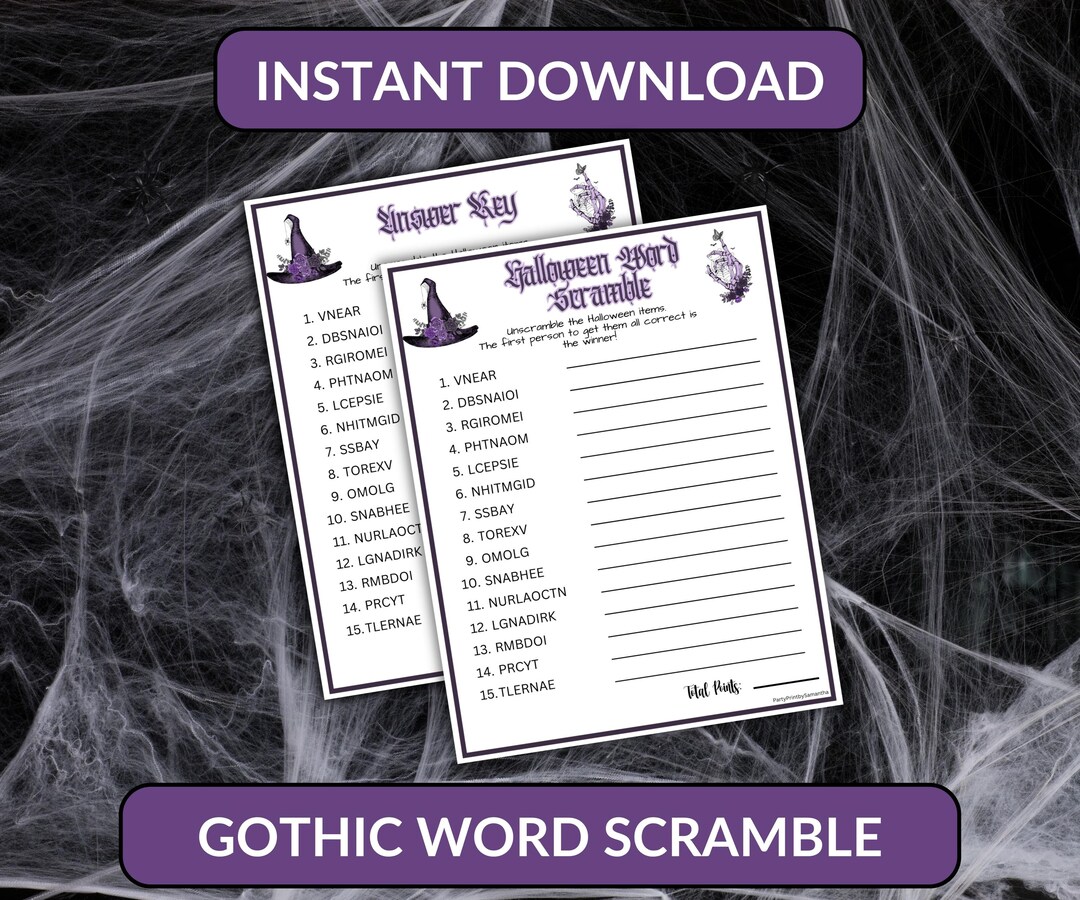 Gothic Halloween Word Scramble, Dark Party Game for Teens, Tweens ...