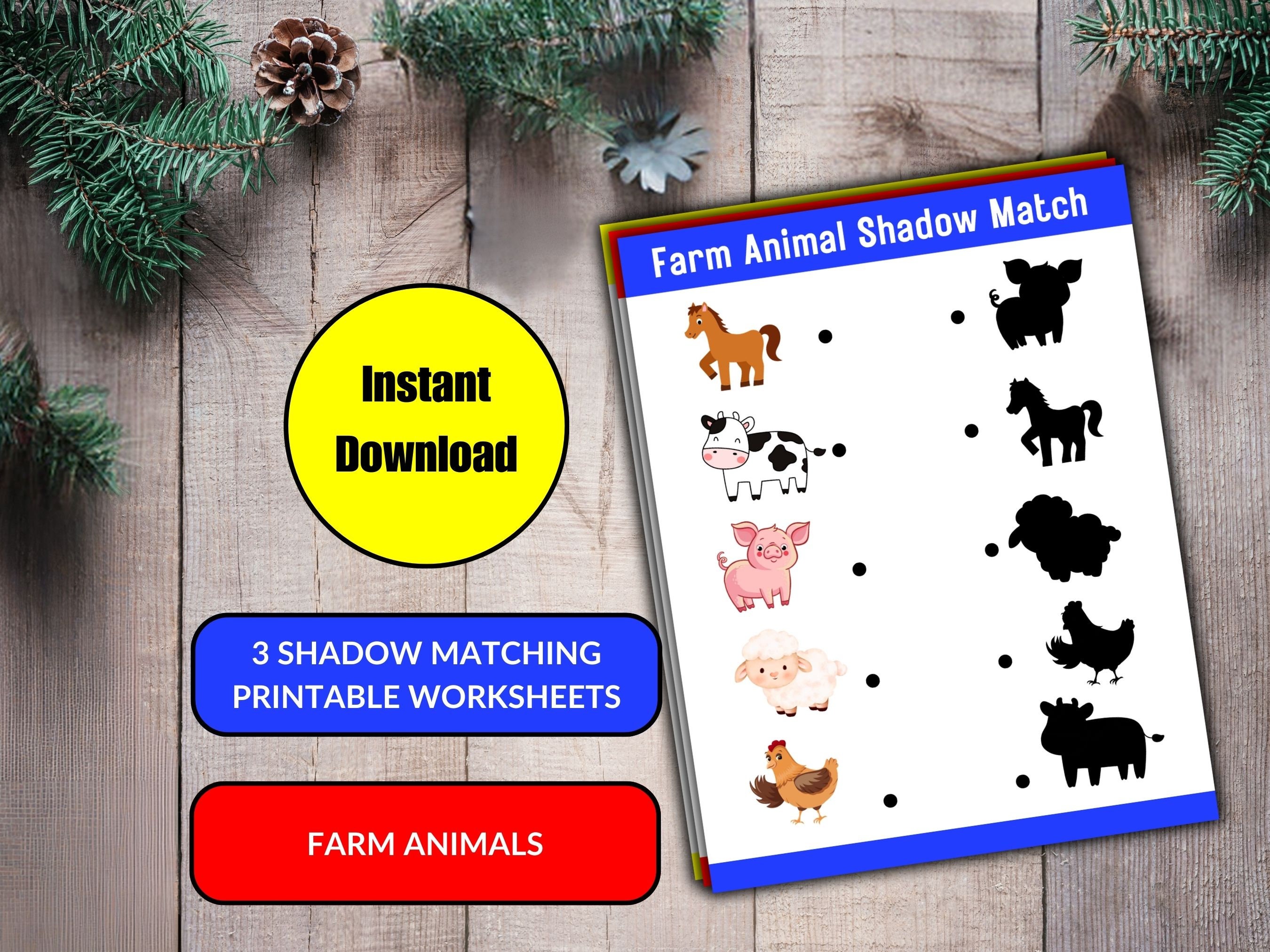 Pre-school Shadow Matching Farm Animal Printable Worksheets, Instant ...