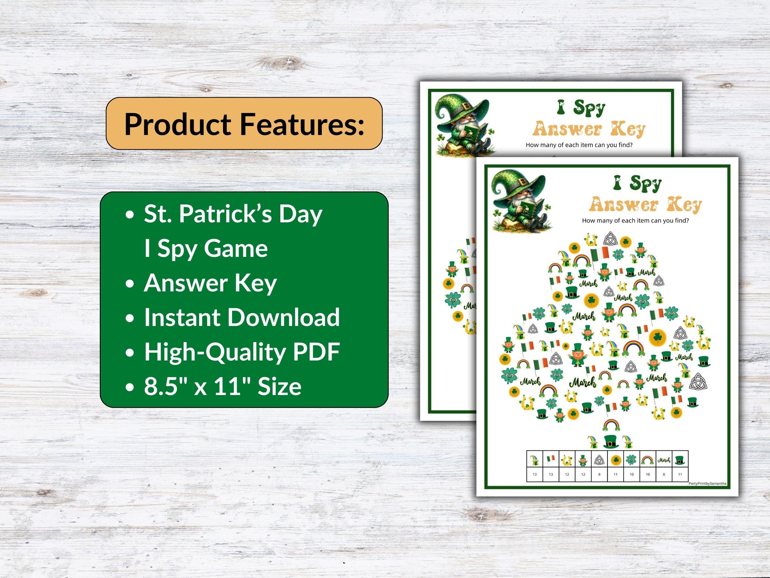 St. Patrick's Day I Spy Game, Picture Puzzle, Fun Printable Game, Party ...