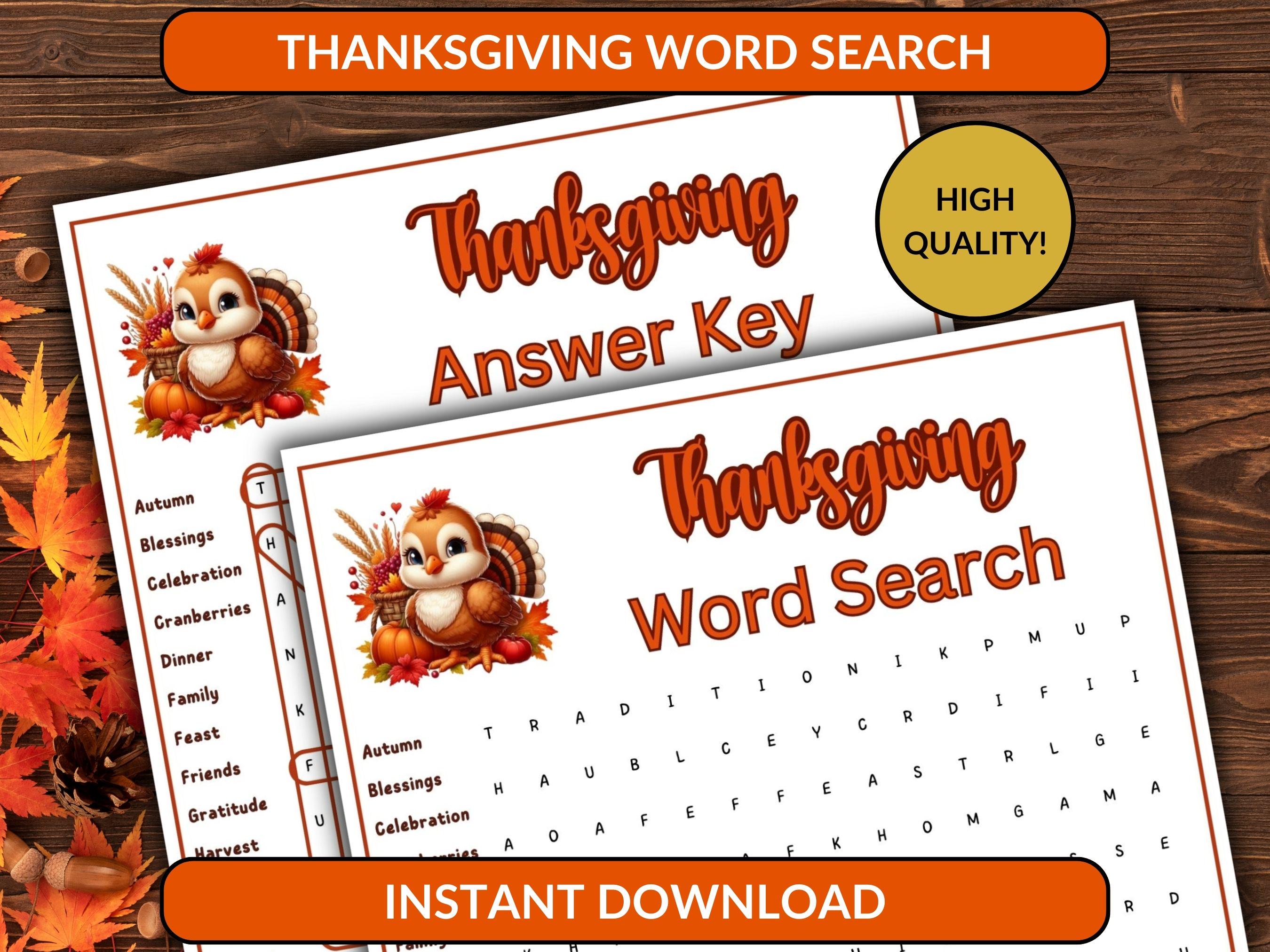 Thanksgiving Word Search, Printable Thanksgiving Games, Fall Worksheet ...