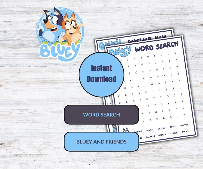 Bluey Word Search Puzzle, Fun Printable Game, Party Game for Kids ...