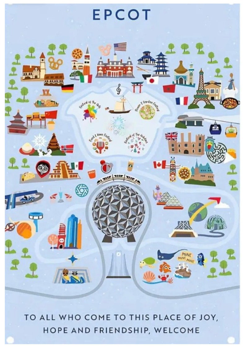 EPCOT Cartoon Map 8.5x11 Digital Download - Etsy