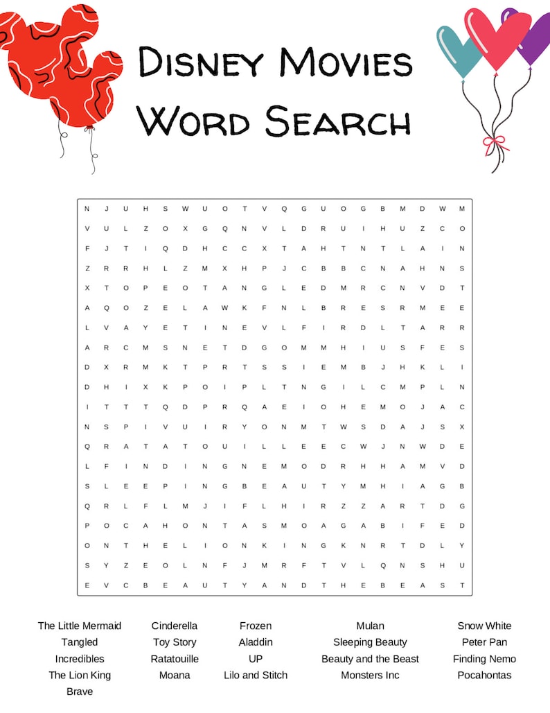 Cartoon Word Search Puzzles 9 Pages - Etsy