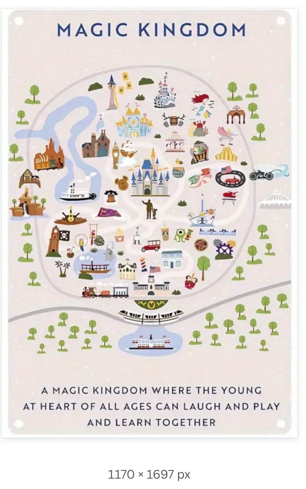 Magic Kingdom Cartoon Map Digital Download 8.5x11 - Etsy