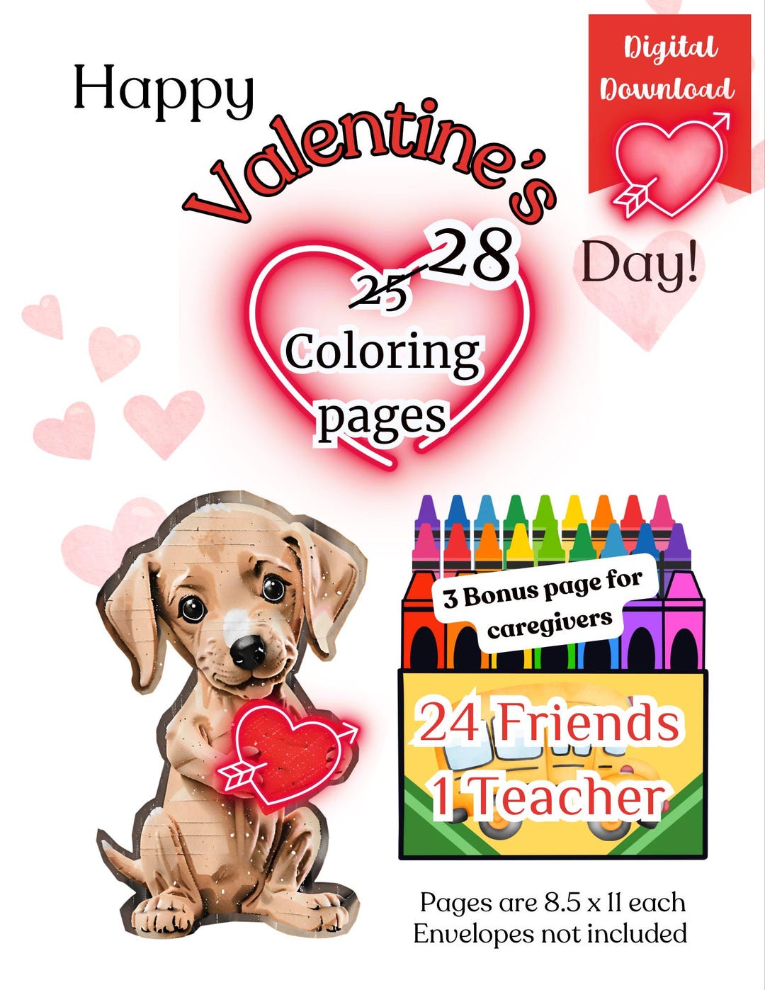 Valentines Day Printable Coloring Pages 28 8.5x11 for Family and ...