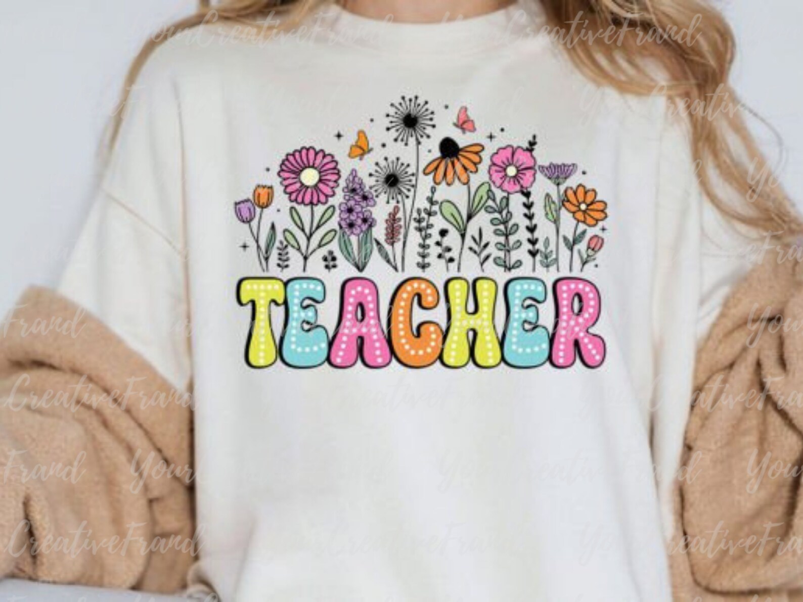 Teacher PNG With Flowers & Dalmation Dots, Retro, Unique and One of a ...