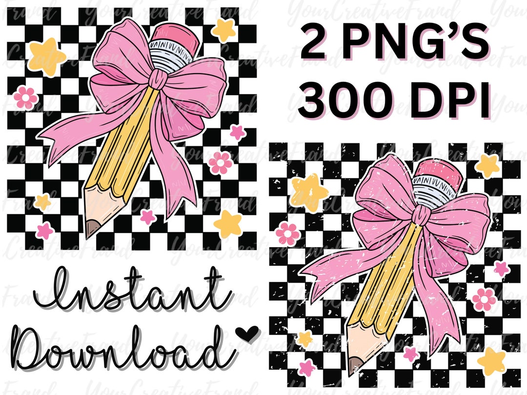 Coquette-teacher-checkered-pencil-bow-png - Etsy